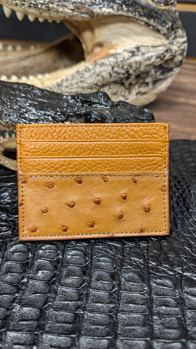 DOUNLE SIDED CREDIT CARD HOLDER LIGHT ALMOND OSTRICH LEATHER 💯 ORIGINA ...